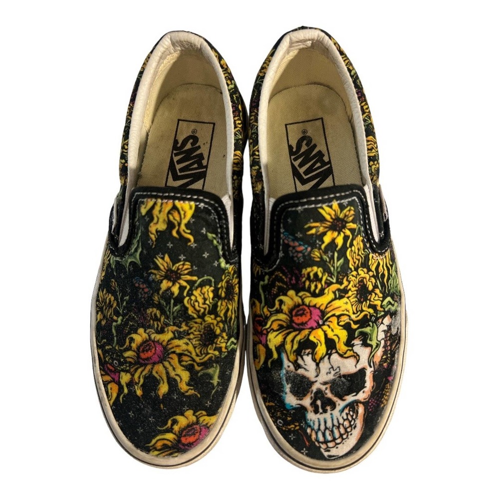 Vans Classic Beauty Skull Sunflower Shoes Slip On Wom… - Gem